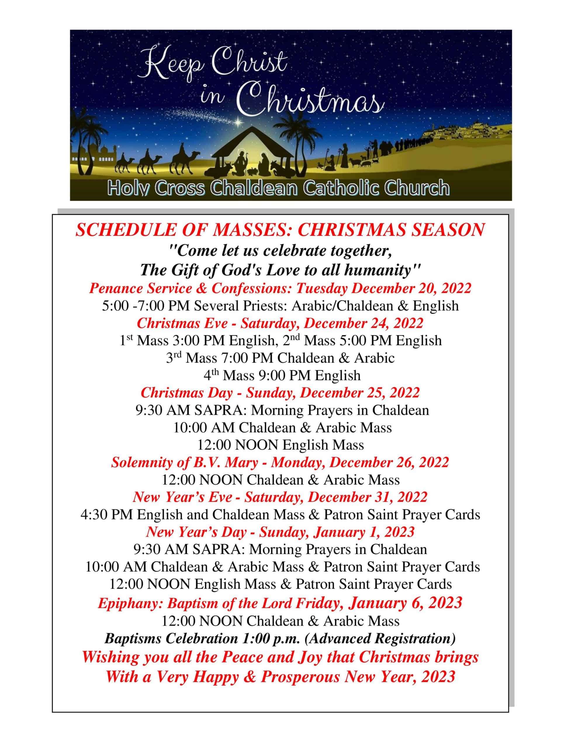 2022/2023 Christmas & New Year Masses - Chaldean Diocese of St. Thomas ...