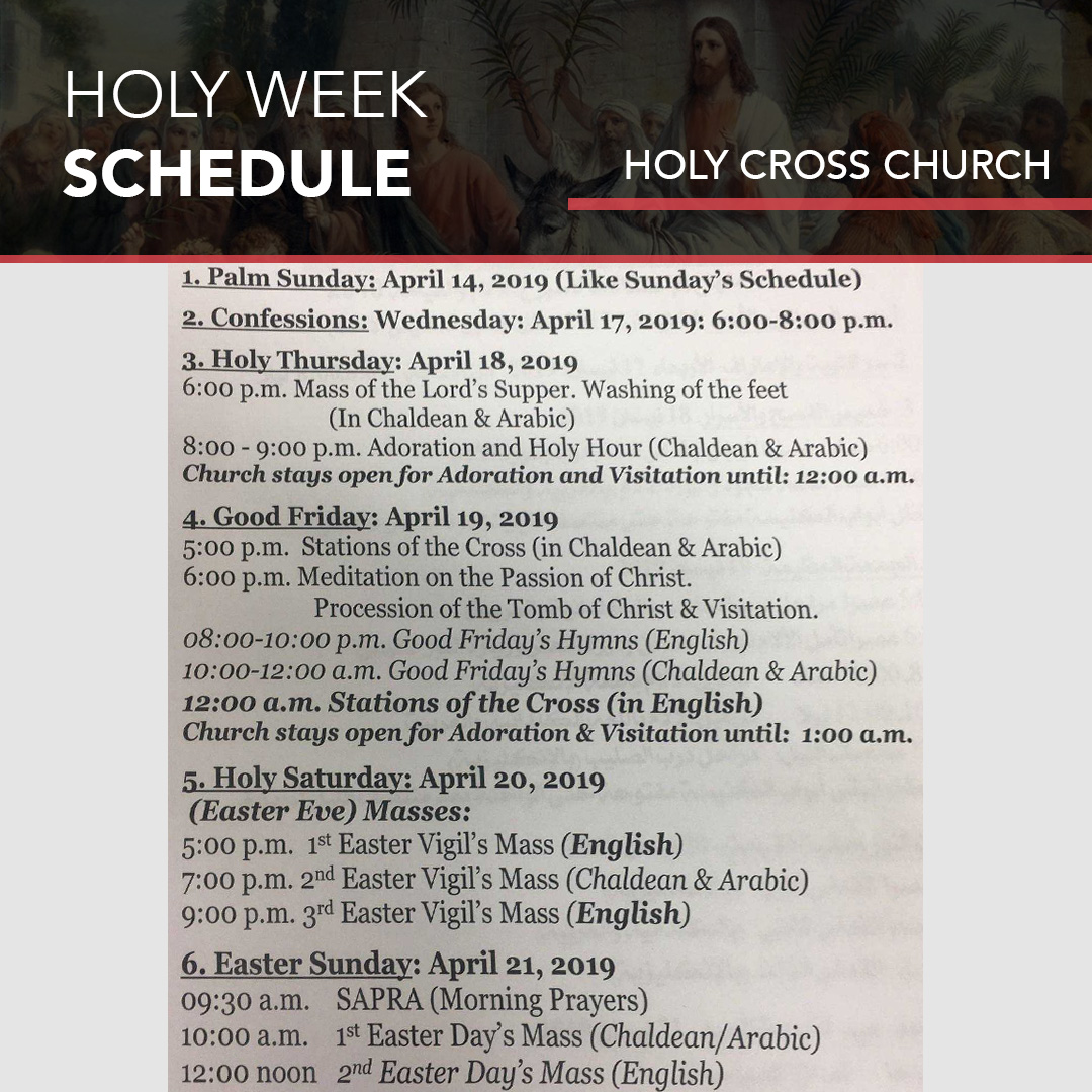 Holy Week 2019 Mass Times - Chaldean Diocese of St. Thomas the Apostle ...