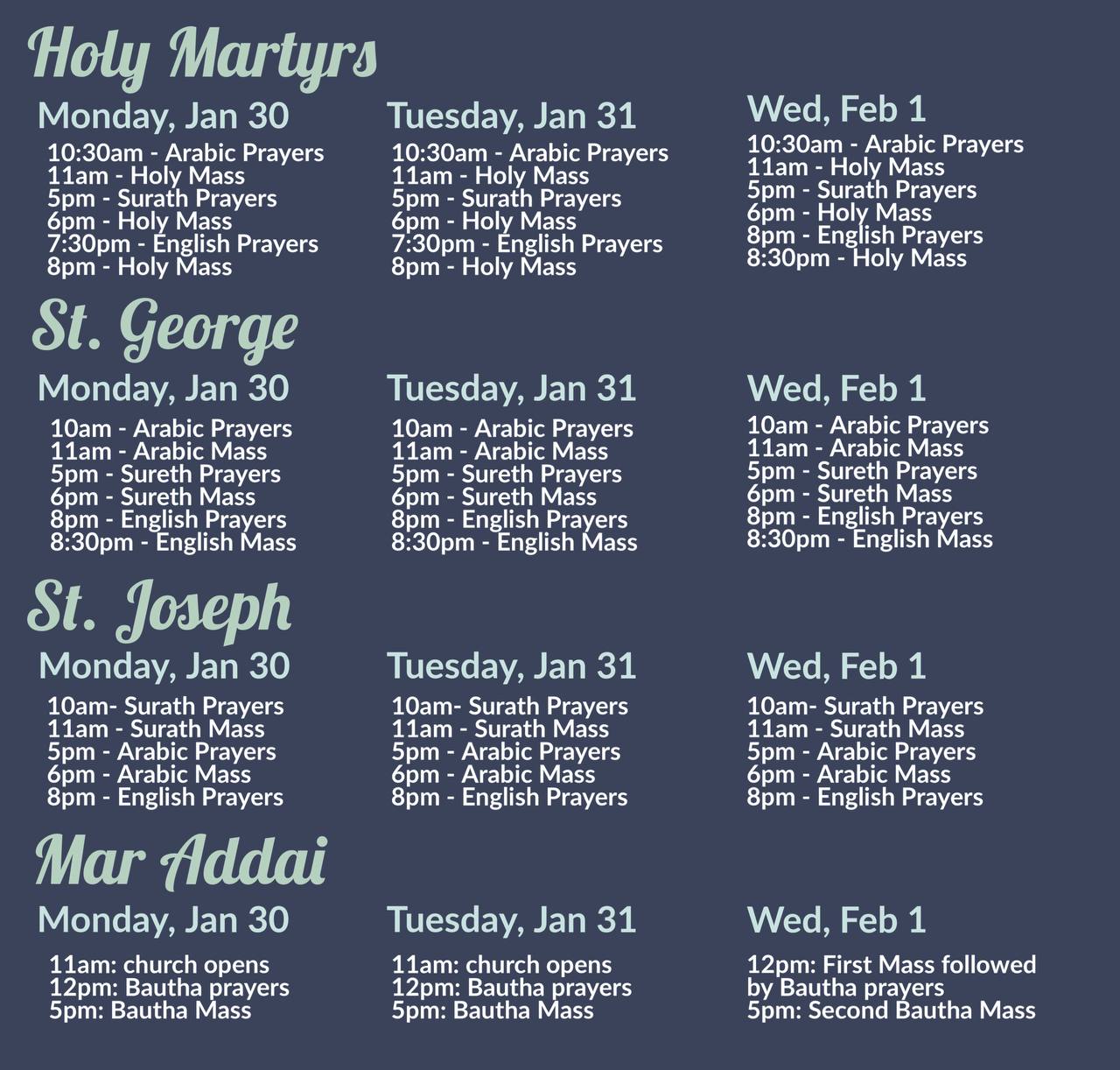 Baoutha Prayer & Fasting Schedules - Chaldean Diocese of St. Thomas the ...
