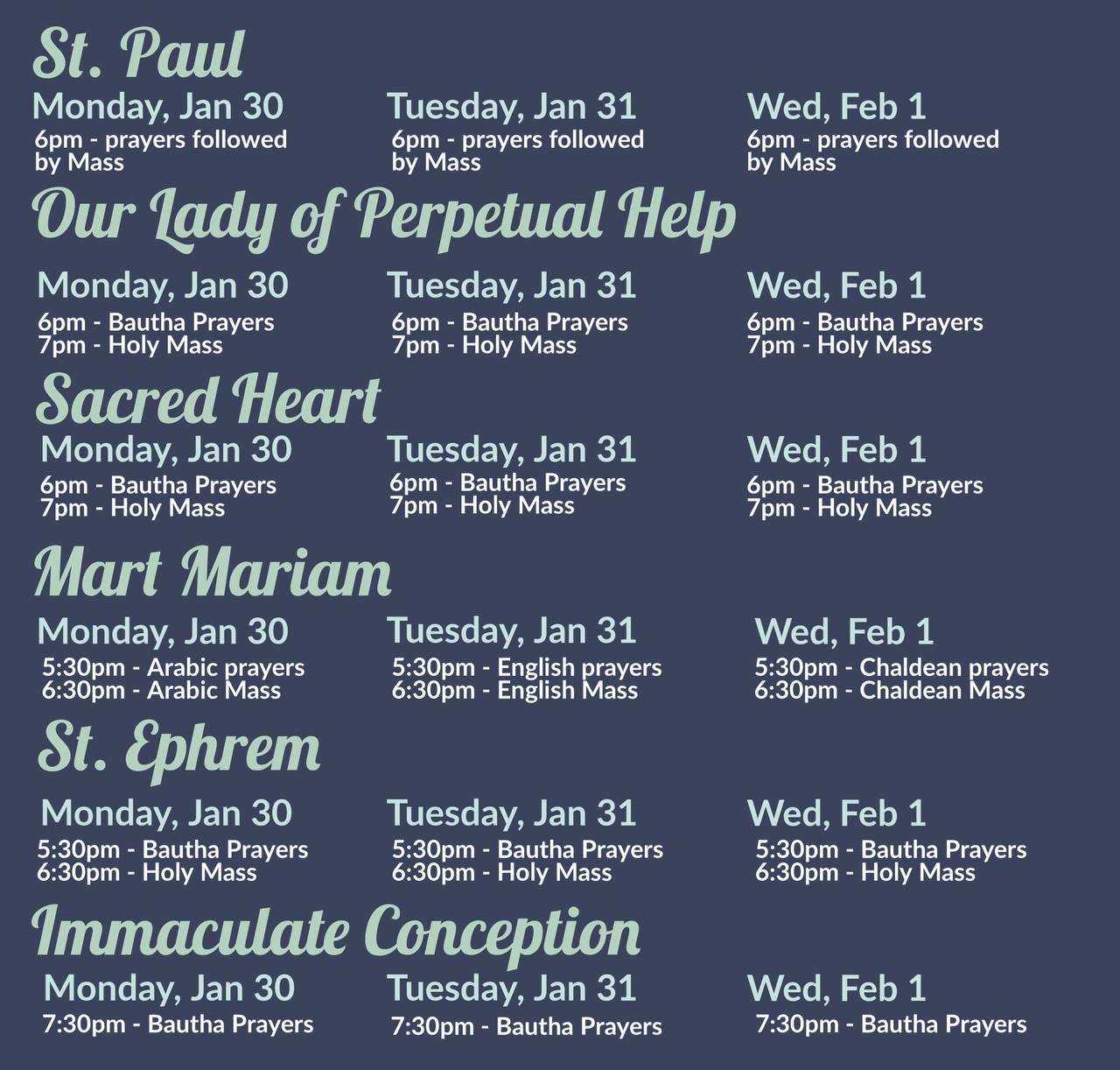 Baoutha Prayer & Fasting Schedules - Chaldean Diocese of St. Thomas the ...