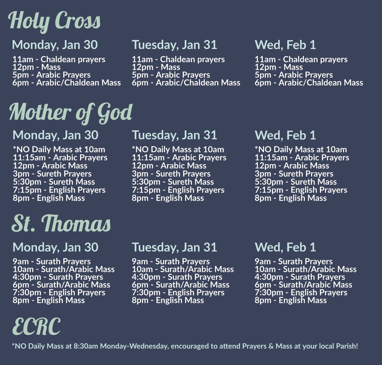 Baoutha Prayer & Fasting Schedules - Chaldean Diocese of St. Thomas the Apostle U.S.A